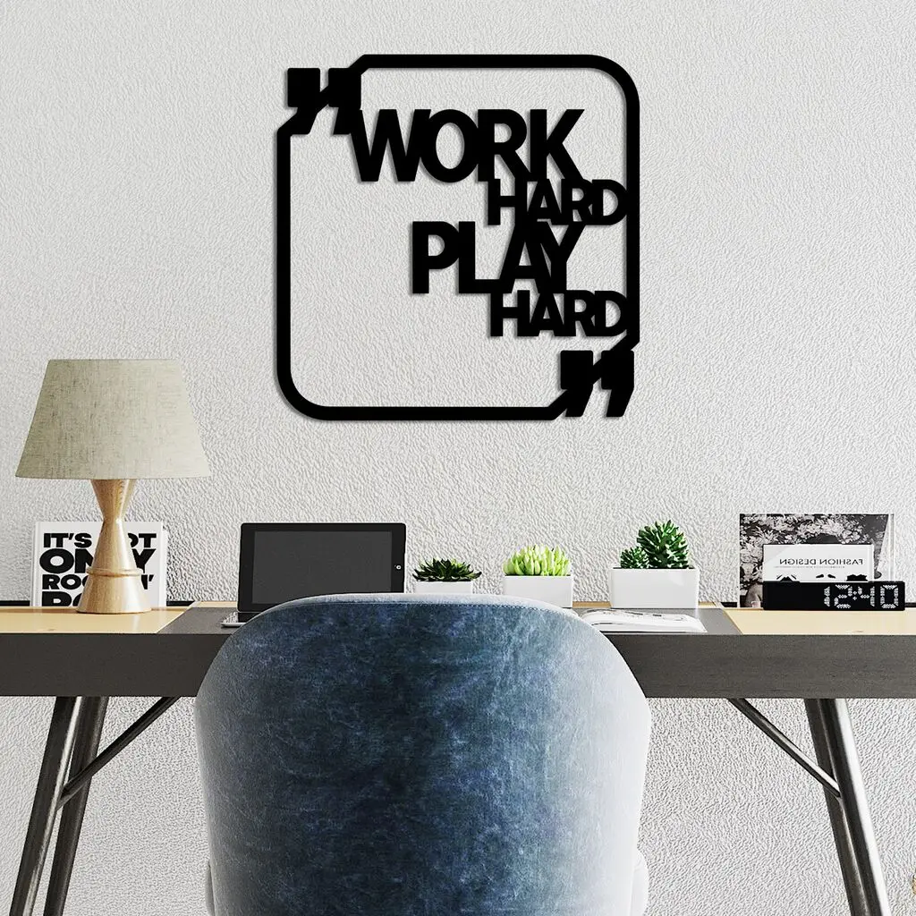 Wallity Zidna dekoracija Work Hard Play Hard, 50x50cm, Crna