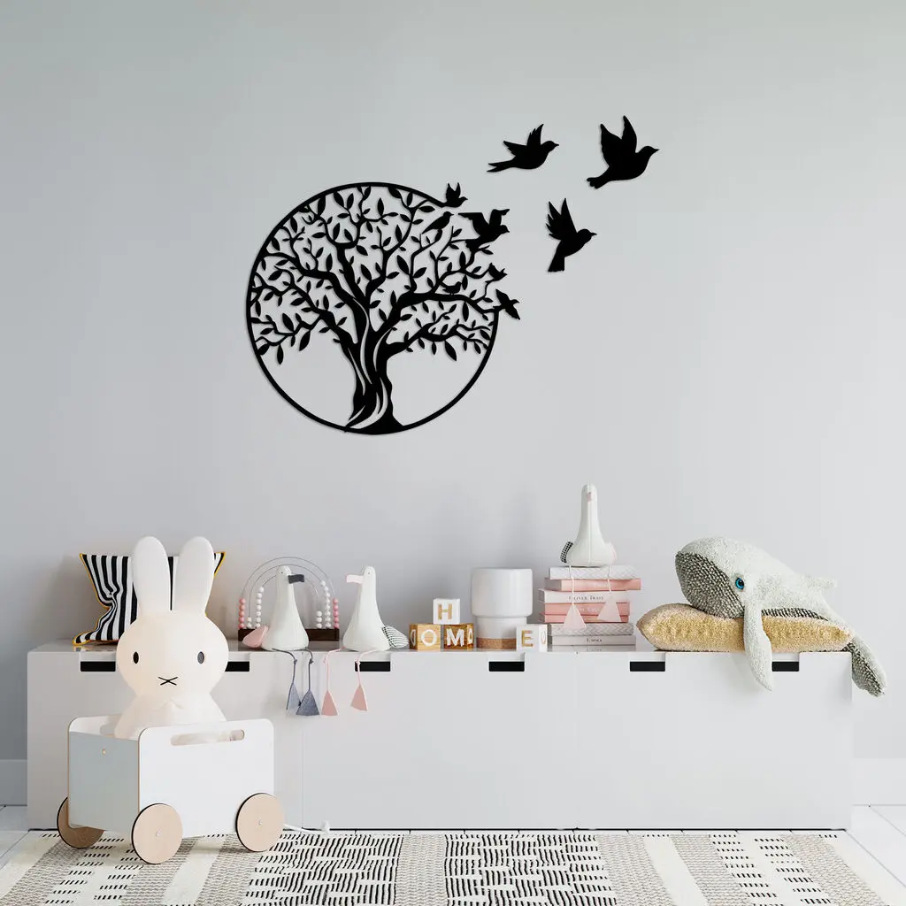 Wallity Zidna dekoracija Tree And Birds, 61x56cm, Crna