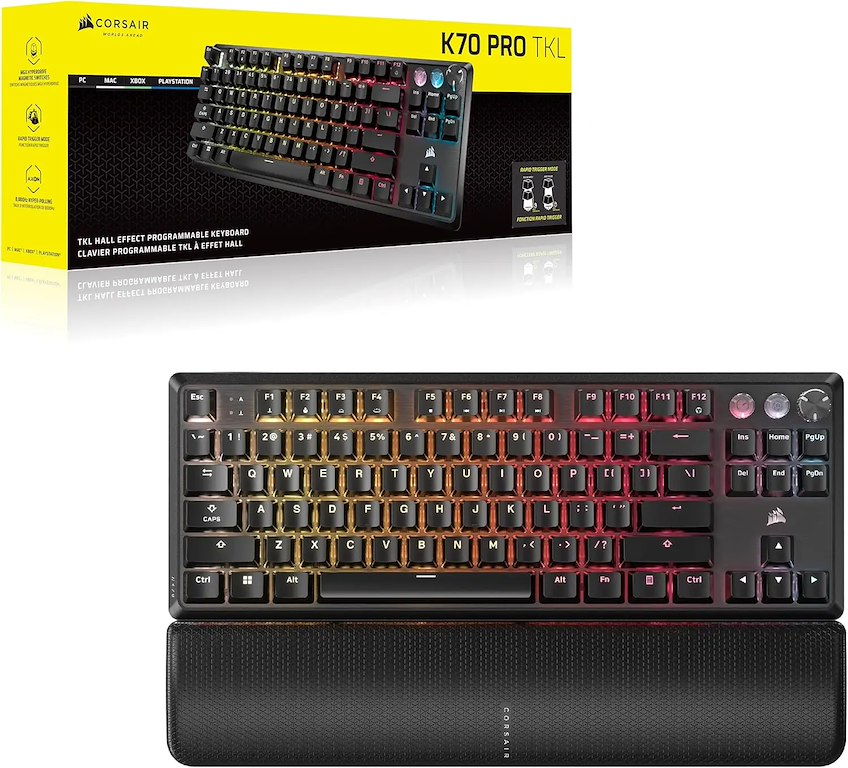 Corsair Gaming tastatura K70 PRO TKL Tenkeyless Magnetic-Mechanical Gaming Keyboard, Backlit RGB LED, Corsair MGX v2, Black ABS DS Keycaps, (CH-911911G-NA), Crna