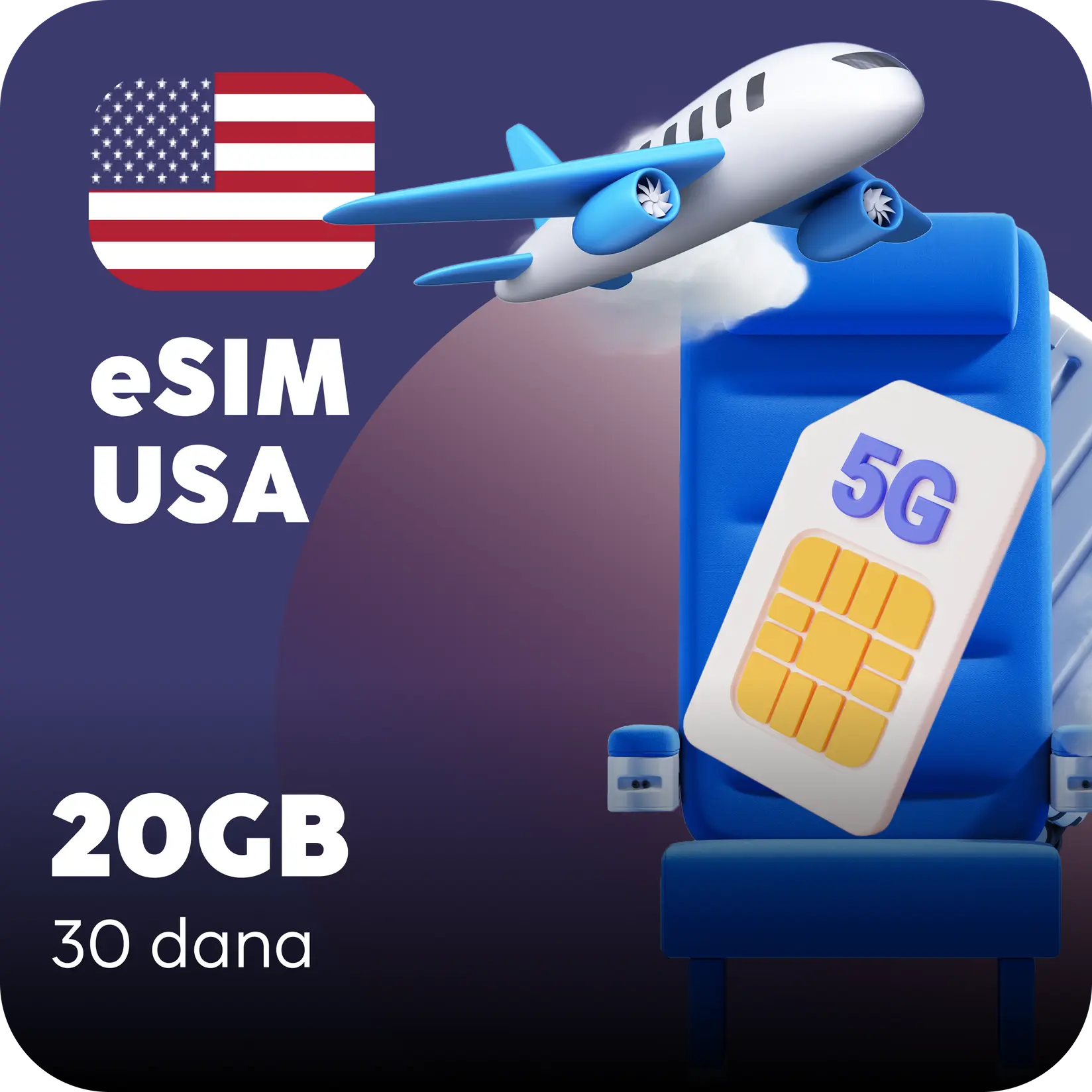 Sjedinjene Američke Države eSIM kartica - 20GB prepaid mobilnih podataka za 30 dana