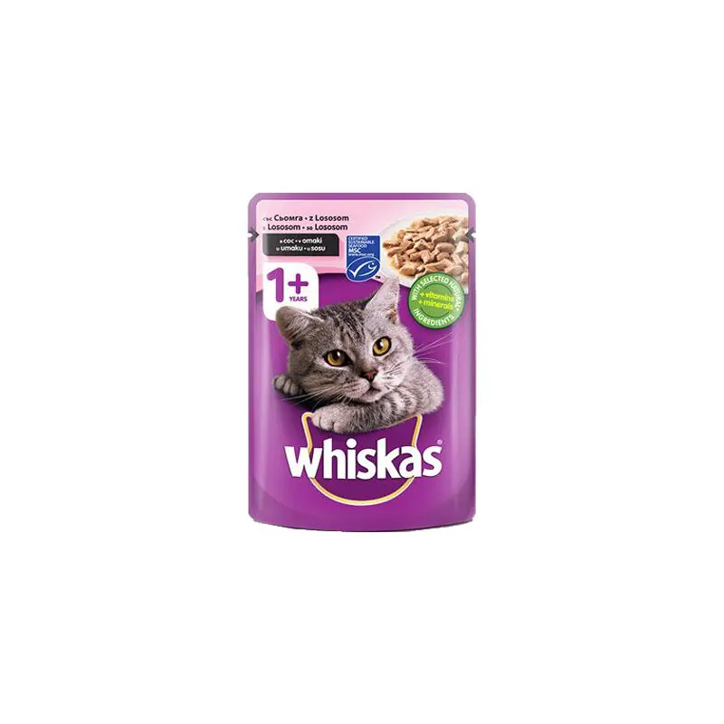 Whiskas Vlažna hrana za odrasle mačke Sos losos, 85g