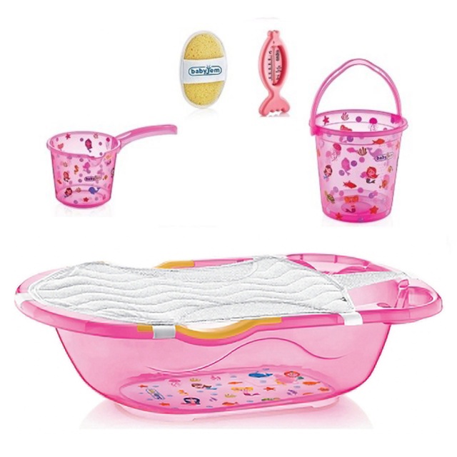 BabyJem set za kupanje bebe 6 delova sa kadicom i termometrom Pink
