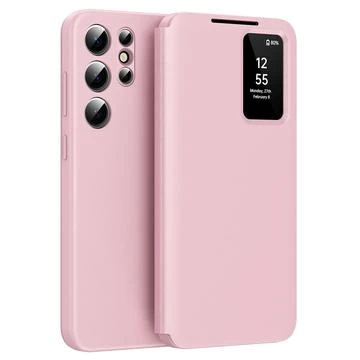 SAMSUNG GALAXY S24 ULTRA SMART CLEAR VIEW FLIP CASE WITH CARD SLOT - PINK