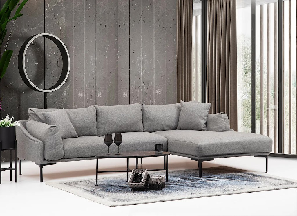 Atelier del Sofa Ugaona garnitura Leo 90x65x255cm Siva