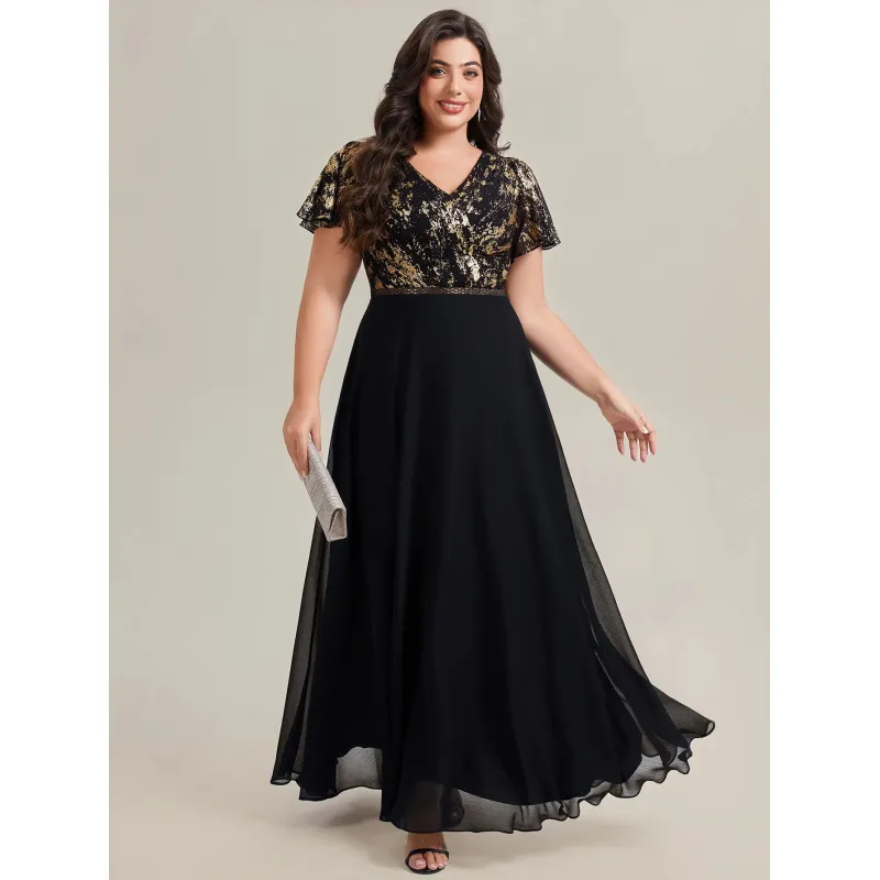 ELEGANTNE SVEČANE PLUS SIZE HALJINE SA ZLATNIM DETALJIMA