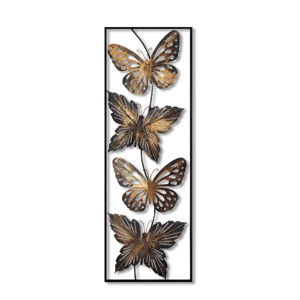 Wallity Metalna zidna dekoracija leptirići 100x35 cm crno-zlatni