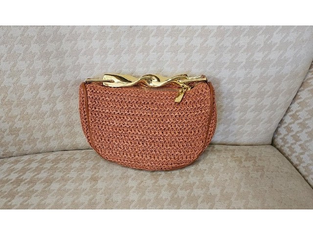 Orange Straw Mini Satchel, twisted metalna drska