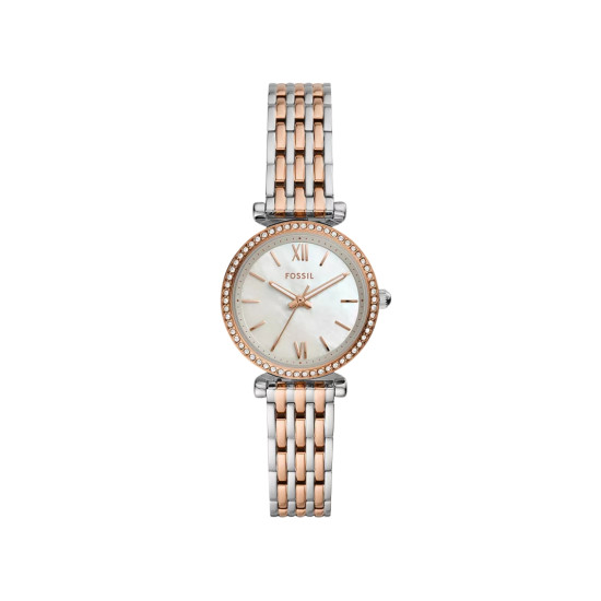 Fossil ES4649 ženski sat Carlie Mini Rose Gold Silver Mother of Pearl Dial 28mm