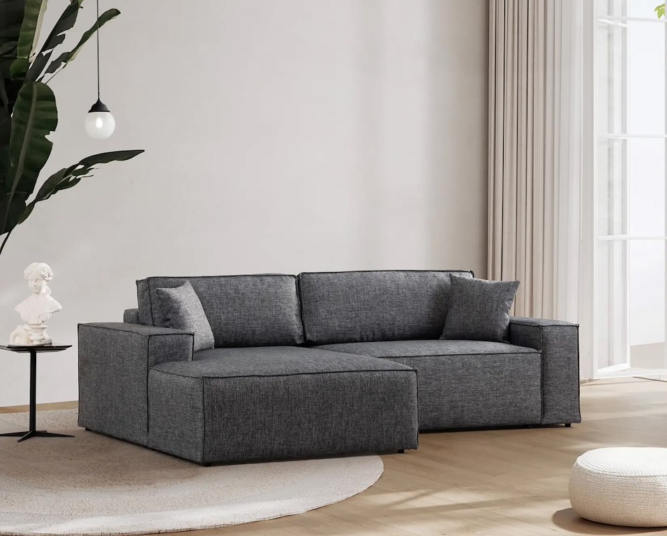 Atelier del Sofa Ugaona garnitura Pirlo 145x43x206cm Tamnosiva
