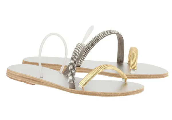 Ancient Greek Sandals Ženske papuče POLYTIMI-SILVER, Srebrne boje