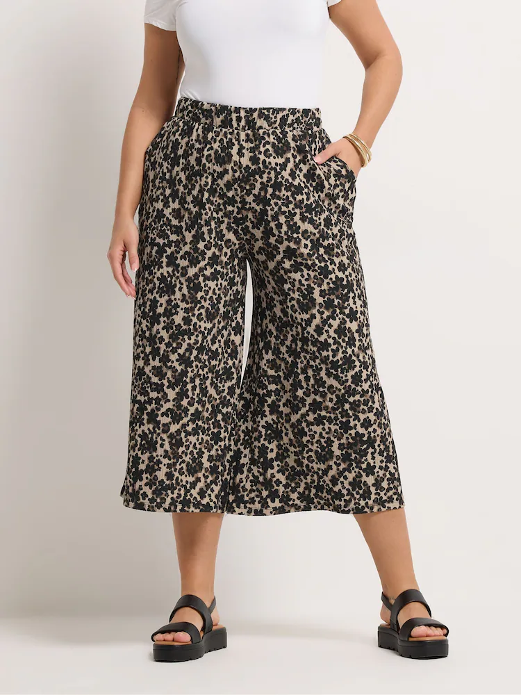 Braun Leopard - Yours Curve Ženske suknja-pantalone od žerseja