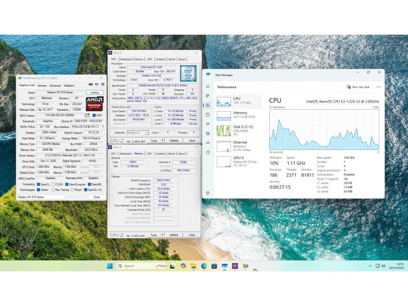 HPZ240 Intel E3 -1220v5 3.5ghz RX570 12GB-DDR4 1TB