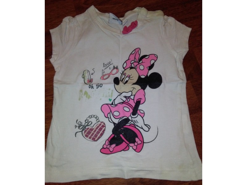 6-12 meseci. Minnie Mouse, bela majica, 74-80.