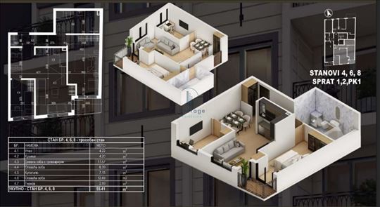 Novogradnja, Lekino brdo, 55.41m2, cena + pdv
