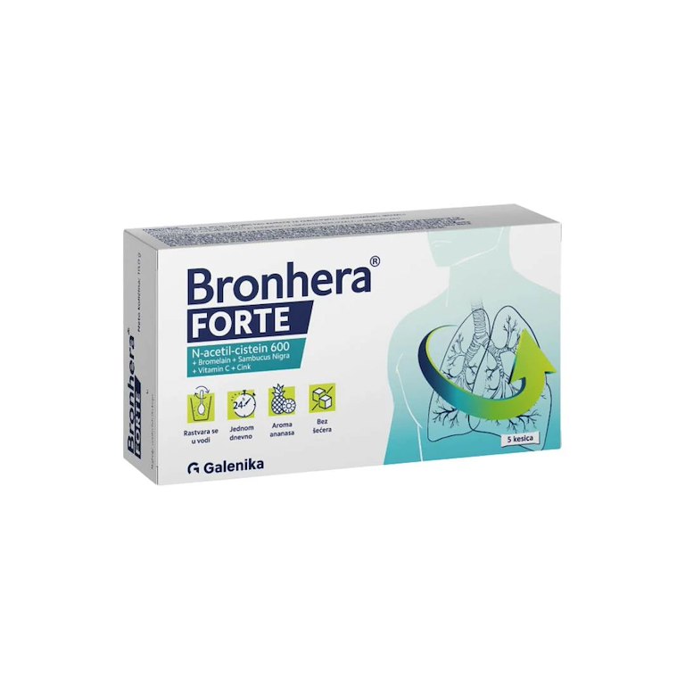 Bronhera® FORTE Granule 5 Kesica; 600 N-Acetil-Cistein, Bromelain, Sambucus Nigra, Vitamin C i Cink