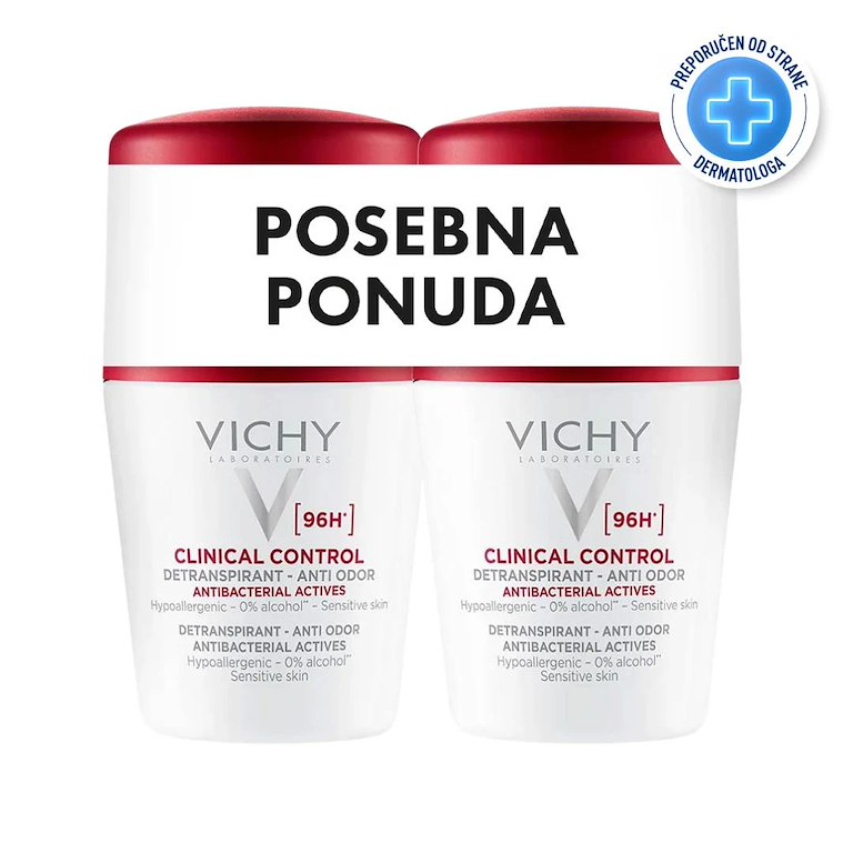 VICHY DÉODORANT Roll On Clinical Control za Zaštitu od Znojenja do 96h PROMO 2x50 ml