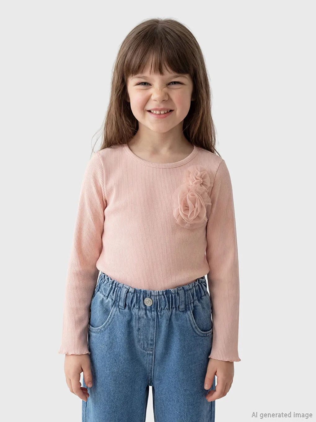 LCW Kids Rebrasta Dečja Majica Sa Cvetnim Aplikacijama I Svetlucavim Efektom