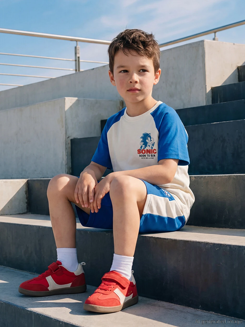 LCW Kids Dečiji Komplet Sa Sonic Štampom: Majica I Šorts