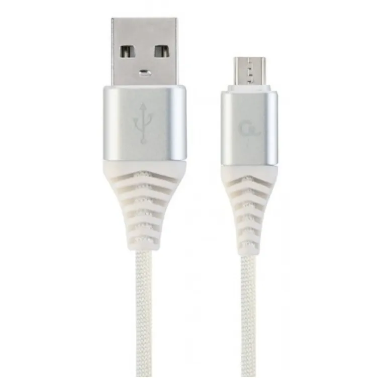 CC-USB2B-AMmBM-1M-BW2 Gembird Premium cotton braided Micro-USB charging -data cable,1m, silver/white