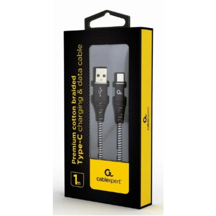 CC-USB2B-AMCM-1M-BW Gembird Premium cotton braided Type-C USB charging - data cable,1 m,black/white