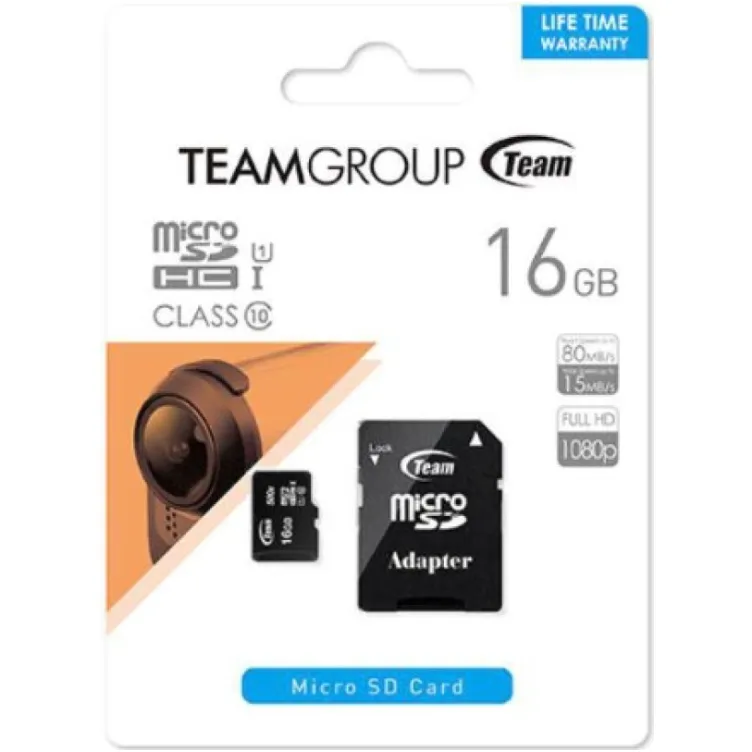 TeamGroup MICRO SDHC 16GB 80/15MB/s UHS-I U1 C10 +SD Adapter TUSDH16GCL10U03
