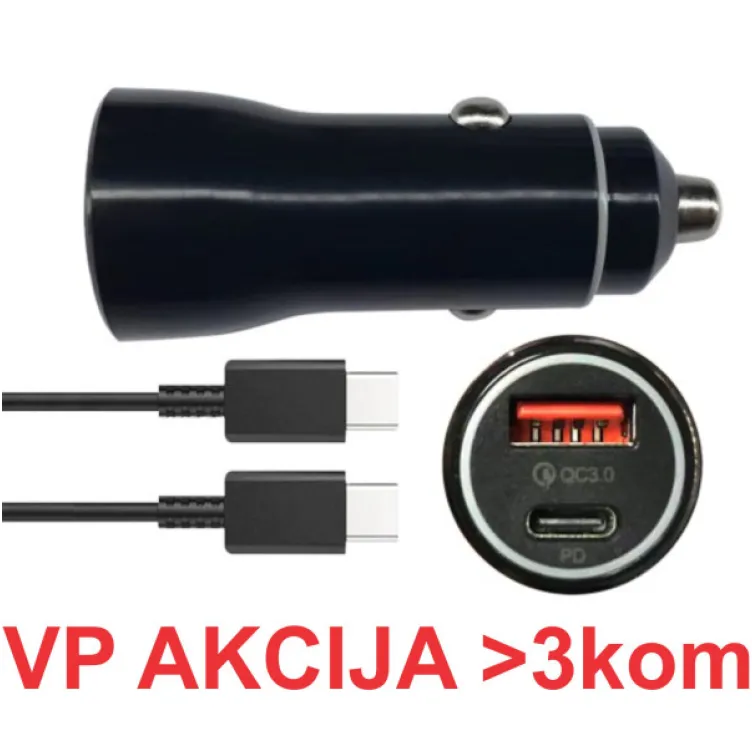 NPA-AC23 ** Gembird QC3.0 PD auto punjac +kabl-C,20W 3.6V-6.5V/2.4A, 6.5V-9V/1.67, 9V-12V/1.3A (287)