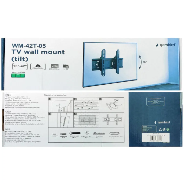 WM-42T-05 ** Gembird tilt VESA max 20x20cm 15-42 max. 20kg(319)