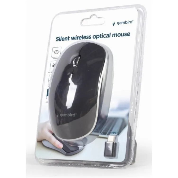 MUSW-4BSC-01 Gembird Type-C Necujni bezicni mis 2,4GHz opticki USB 800-1600Dpi black 115mm
