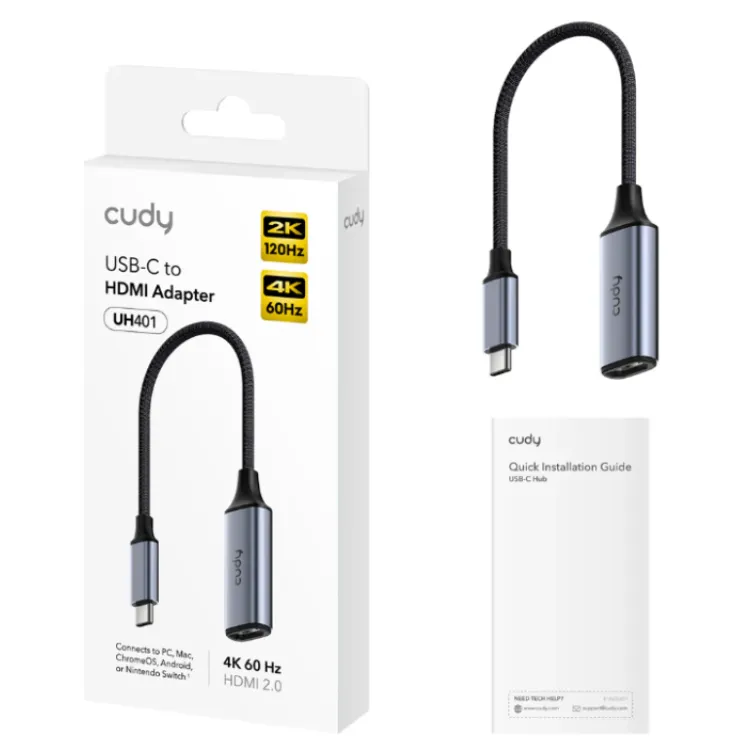 Cudy UH401 1.0,USB-C to HDMI Adapter, 1× HDMI 2.0, 4K 60Hz, 2K 144Hz, 15cm