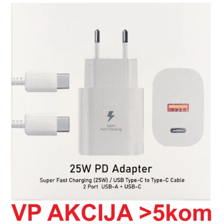 NPA-AC44 ** Gembird QC3.0 brzi punjac USB-A+ USB-C, + kabl USB-C, 25W DC 5V/3A ili 9V/2,77A (679)