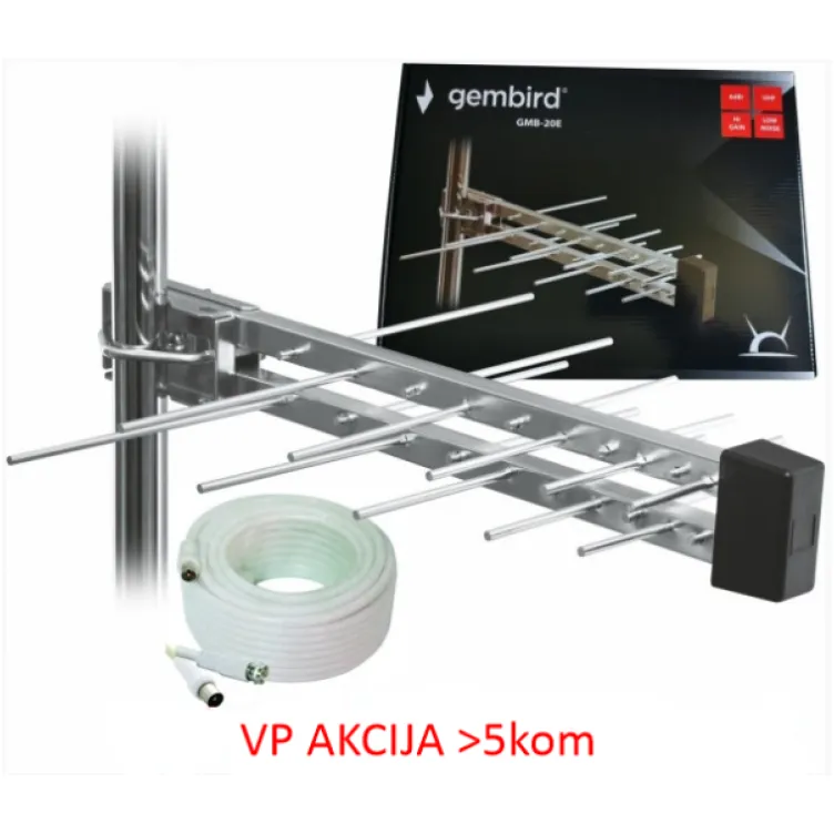GMB-20E sa kutijom +15m ** Gembird Antena Loga UHF sa RF-Konektorom,20el, 39cm,6dB alu +kabl 15m 774