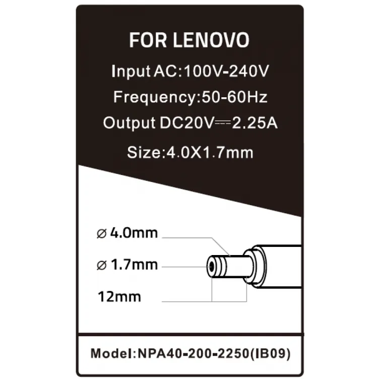 NPA40-200-2250 (IB09) Gembird punjac za laptop 45W-20V-2.25A, 4.0x1.7mm Yellow (Alt=IB10)