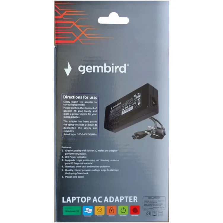 NPA40-195-2370 (AC10) Gembird punjac za laptop 40W-19.5V-2.37A, 3.0x1.1mm black (alt=AC08)