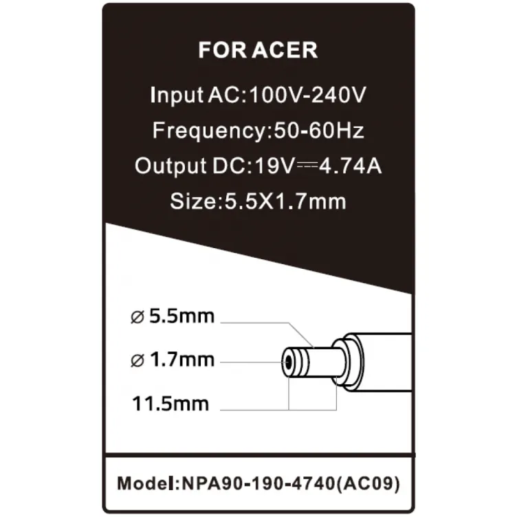 NPA90-190-4740 (AC09) Gembird punjac za laptop 90W-19V-4.74A, 5.5x1.7mm yellow