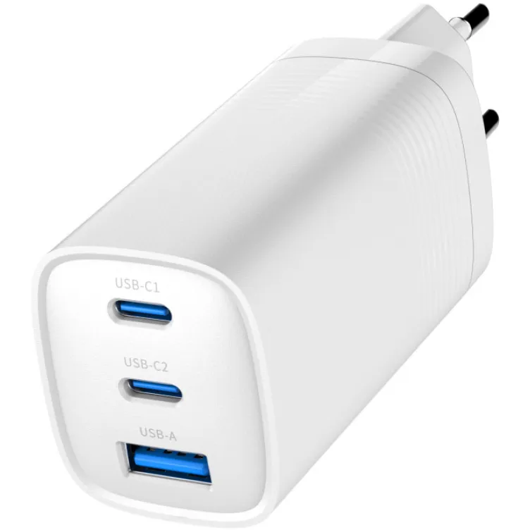 TA-UC-PDQC65-01-W Gembird 3-port 65W GaN USB PowerDelivery fast charger, white