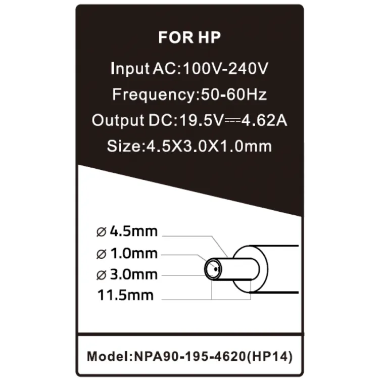 NPA90-195-4620 (HP14) Gembird punjac za laptop 90W-19.5V-4.62A, 4.5x3.0mm blue PIN