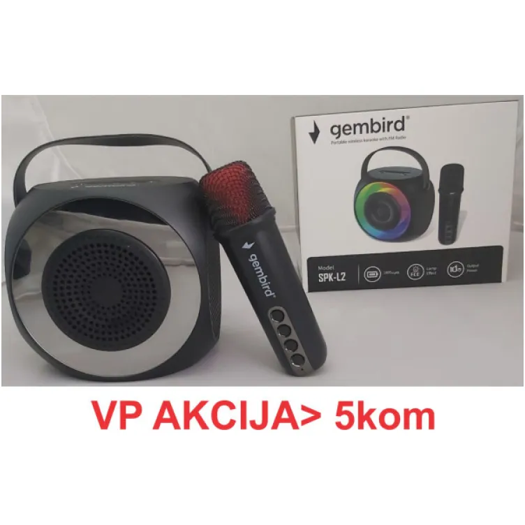 SPK-L2 ** Gembird Bluetooth karaoke zvucnik RGB,10W,1800mAh, USB, microSD, AUX +mikrofon 500mAh(1360