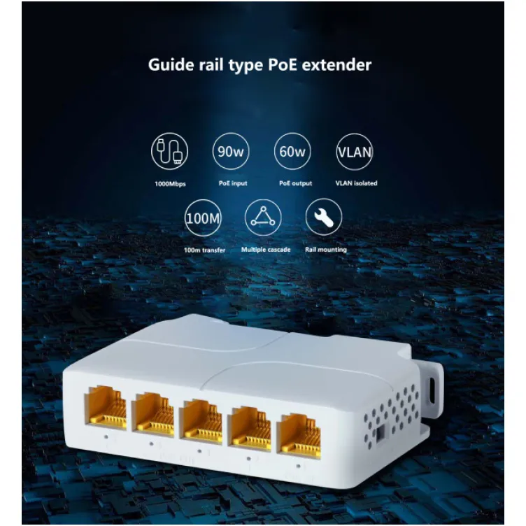POE-EXT-14G 5 port, 1000mbpsPOE extender, 30/60W 8W/port, POE voltage 44-57Vdc, 100m, 802.3af/at