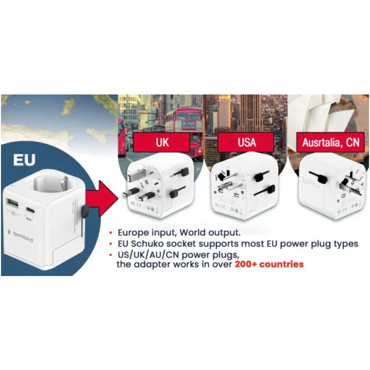 Travel adapter TPA-EU1A1C20-01-W Gembird Univerzalni, sa uzemljenjem 20W