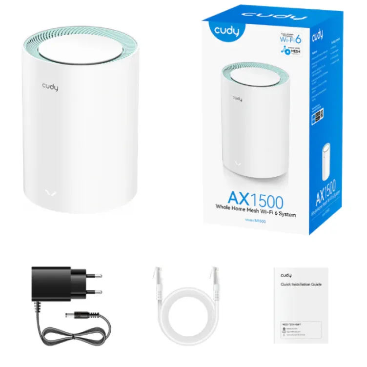 Cudy M1500 1-Pack,AX1500 Gigabit Mesh Wi-Fi 6 System,1201 Mbps + 300 Mbps Wi-Fi