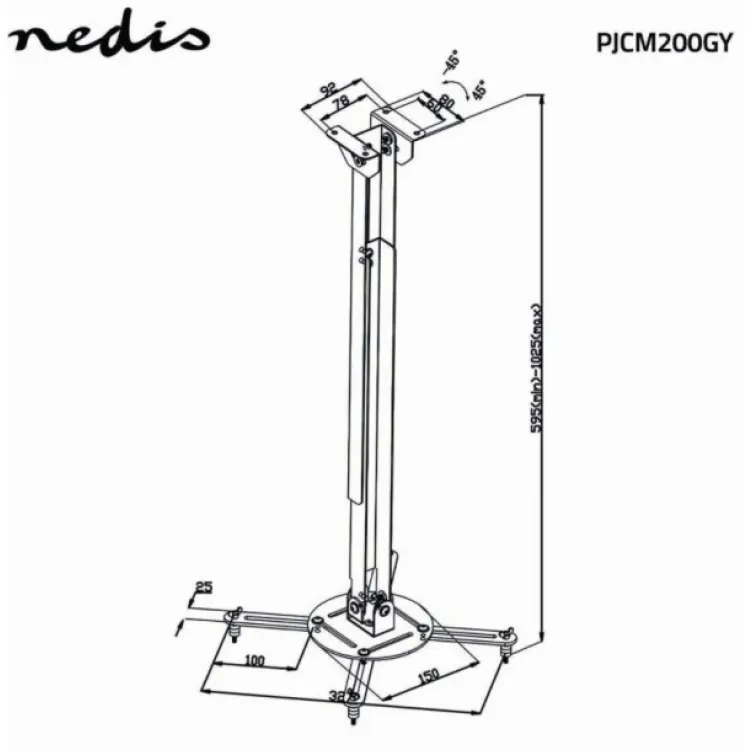 PJCM200GY univerzalni plafonski nosac za projektor rotirajuci + tilt 90°, 550-1000mm