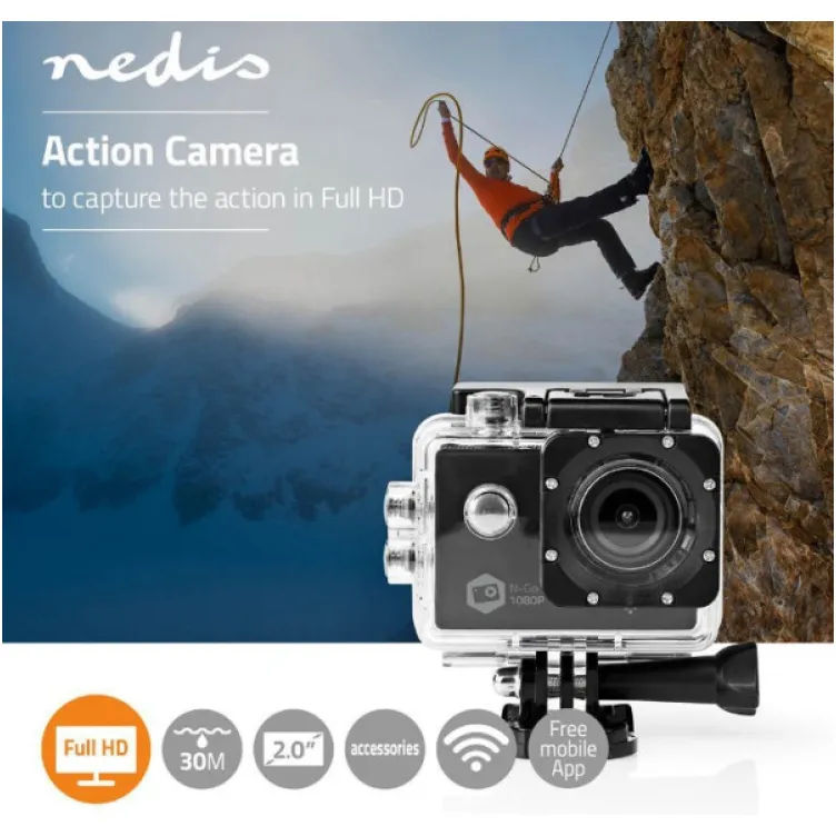 ACAM21BK Nedis 12Mpix HD action kamera, 1080p@30fps/ sa vodootpornim kucistem WIFI, Android
