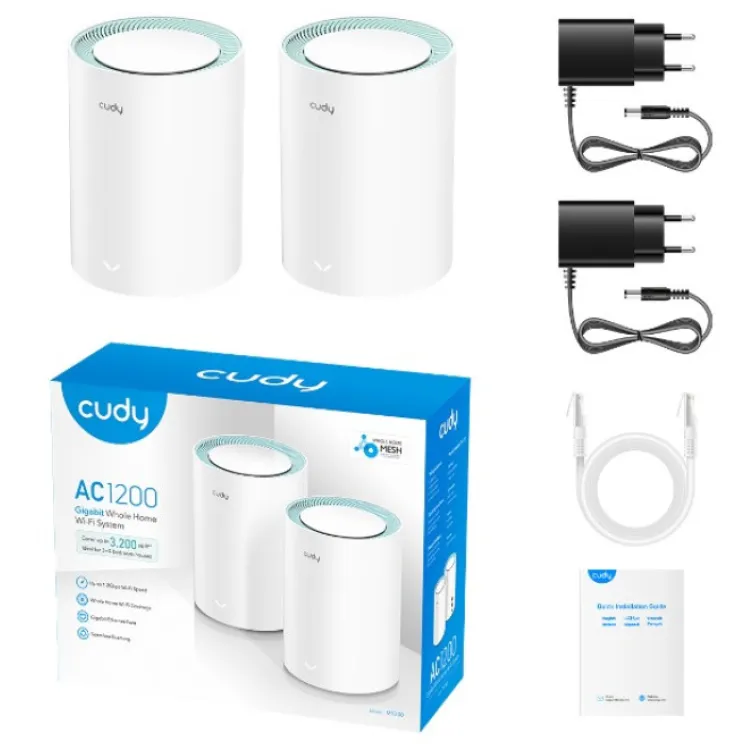 Cudy M1300 2-pack AC1200 Dual Band 2.4Ghz+5Ghz WiFi MESH, GiGABIT, 4x Antena 16MB/128DDR