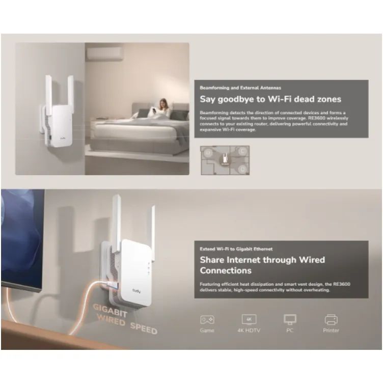 Cudy RE3600, BE3600 Mesh Wi-Fi 7 Range Extender,2882 Mbps + 688 Mbps Wi-Fi