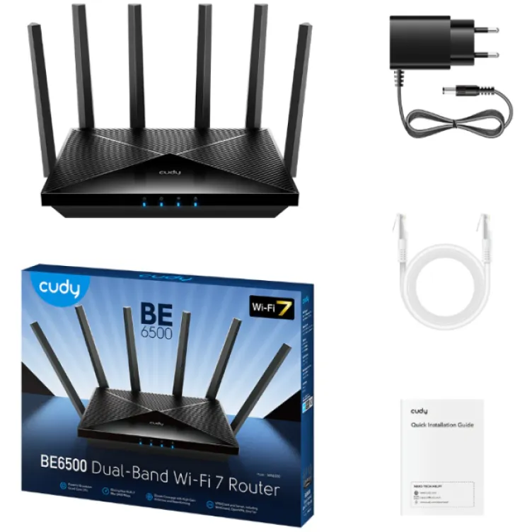 Cudy WR6500H BE6500 2.5G Wi-Fi 7 Router, Broadcom 2 GHz Quad-Core CPU, 6-Stream Dual-Band Wi-Fi 7