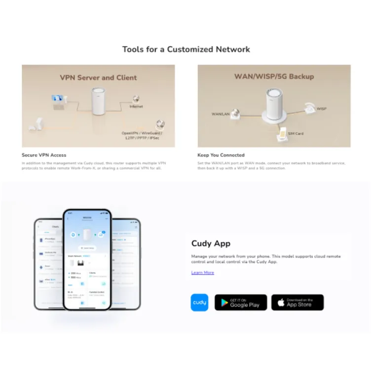 Cudy P2, 5G SA/NSA AX3000 Wi-Fi 6 Router, 2.6 Gbps DL, 2402 Mbps+ 574 Mbps