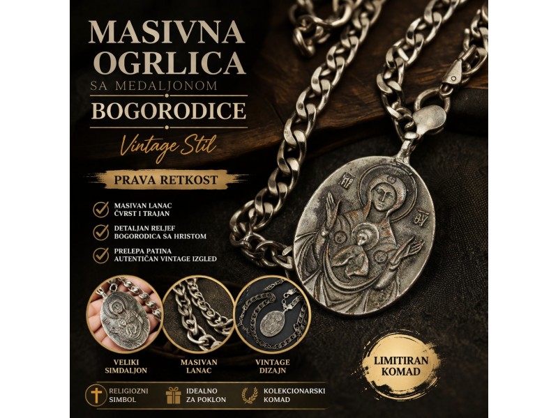 Masivna ogrlica sa medaljonom Bogorodice – vintage stil