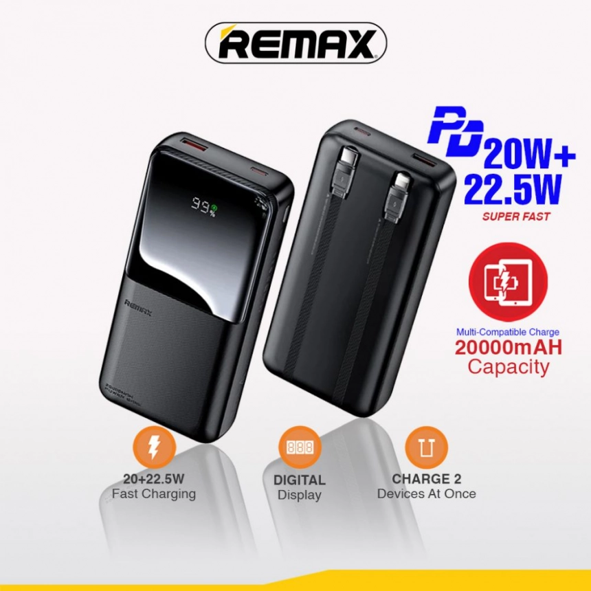 Power bank prenosiva baterija REMAX Cynlle Series RPP-680 PD 20W+QC 22.5W 20000mAh crni