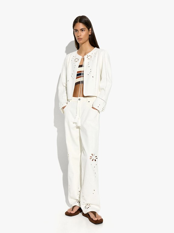 TROUSERS WITH PERFORATED EMBROIDERY 100% COTTON