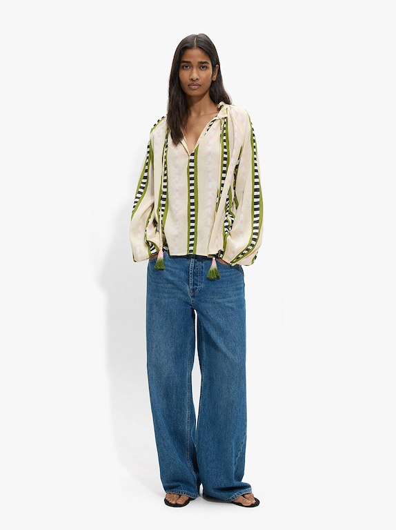 CONTRAST PRINT BLOUSE IN 100% COTTON